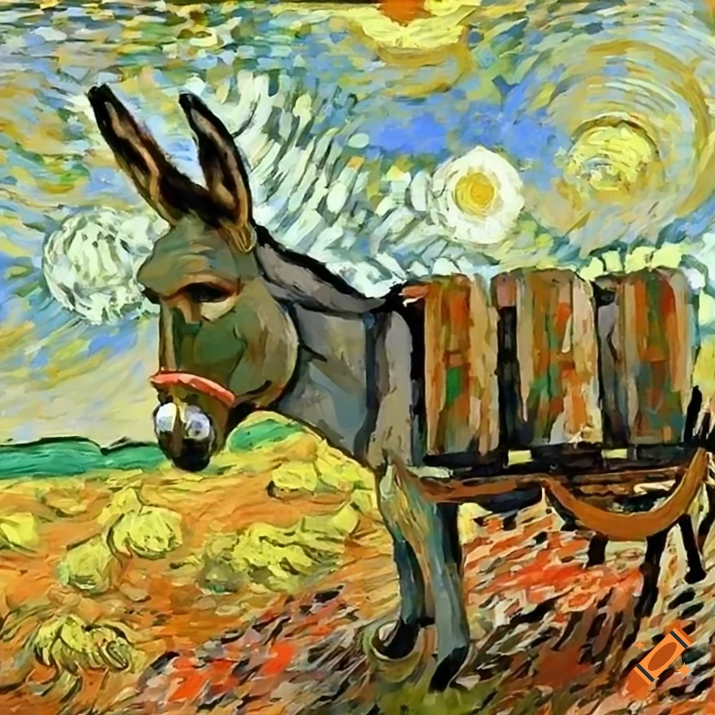 Donkey with a cart painted by van gogh