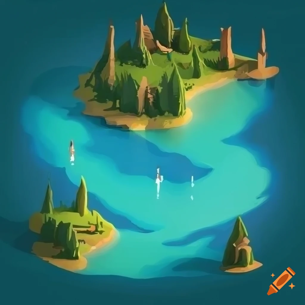 Fantasy lake isometric view on Craiyon