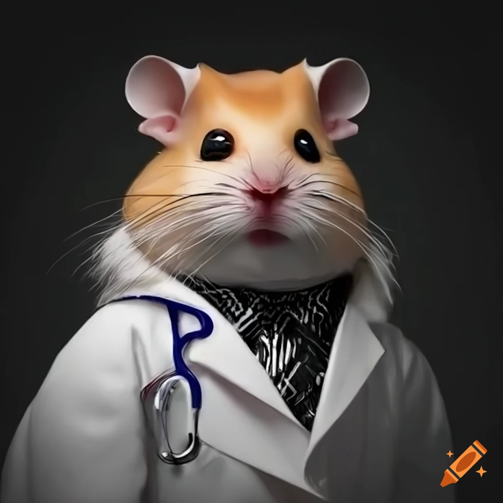A humanoid siberian hamster in a doctor's coat with a monocle on Craiyon