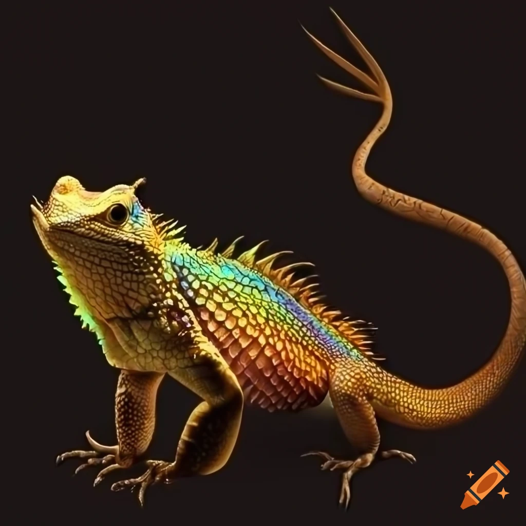 Flying dragon lizard with smooth cream colored scales, iridescent ...