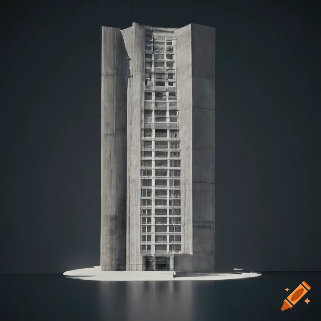 A tall brutalist concrete building