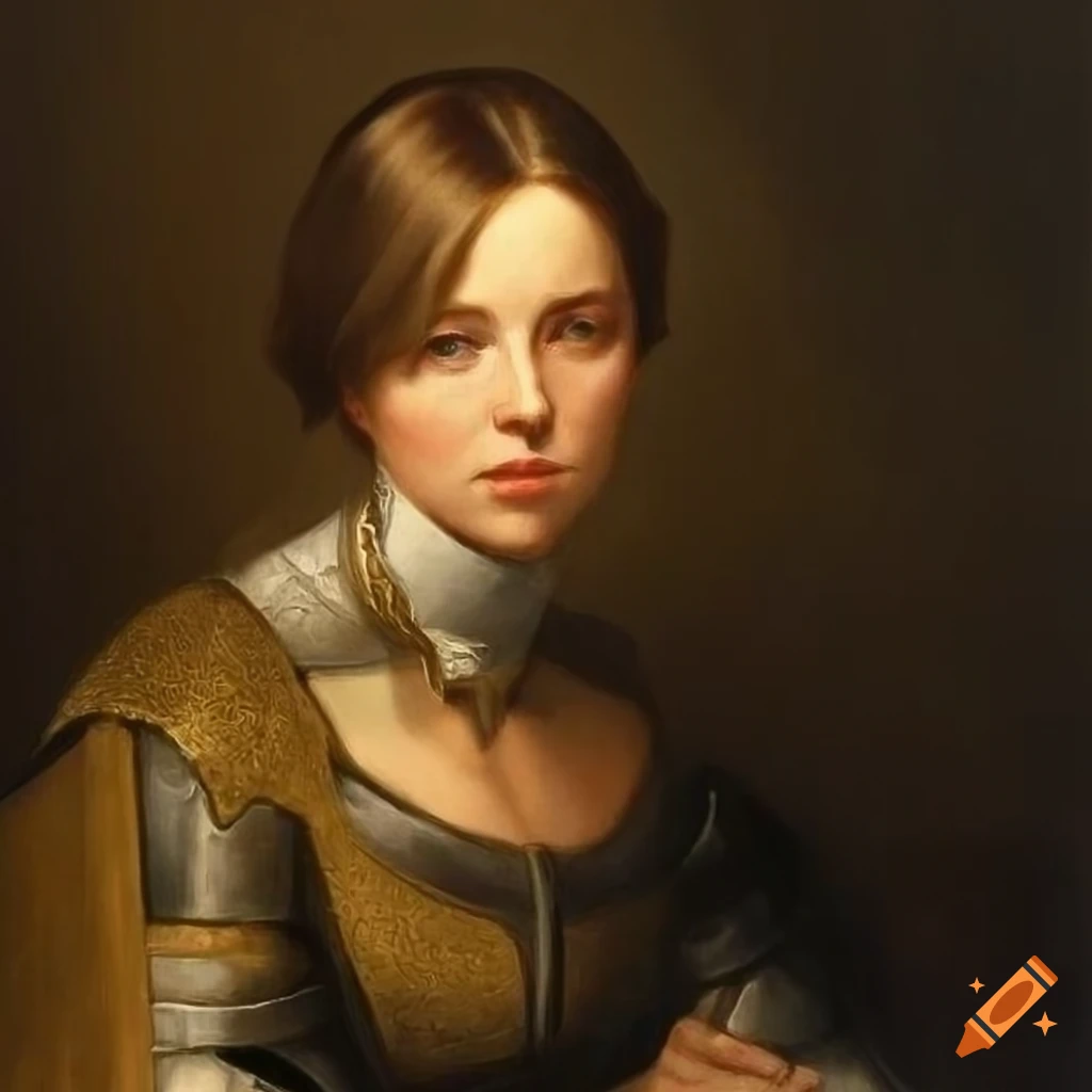 Rembrant Oil painting portrait of a melancholic female knight on Craiyon