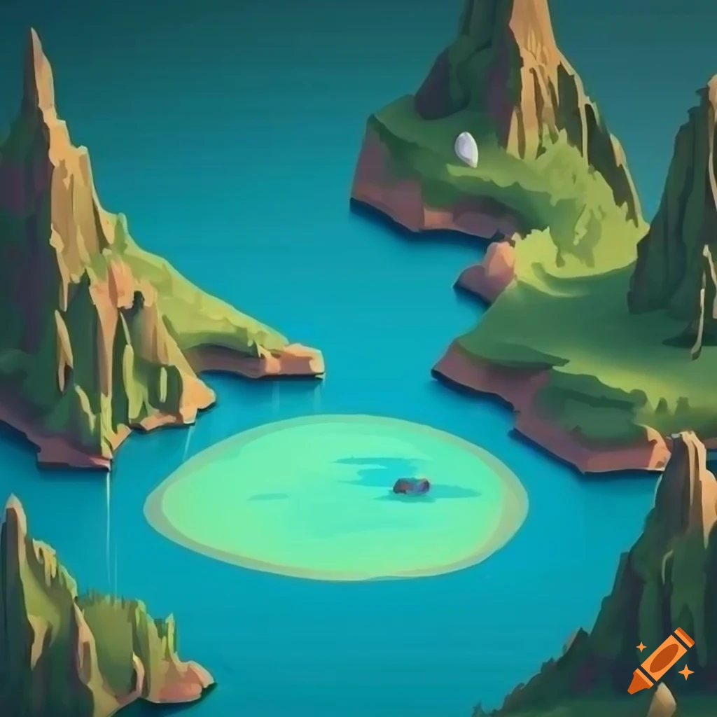 Fantasy lake isometric view