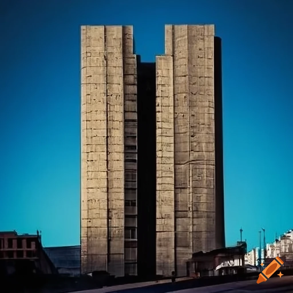 A tall brutalist building