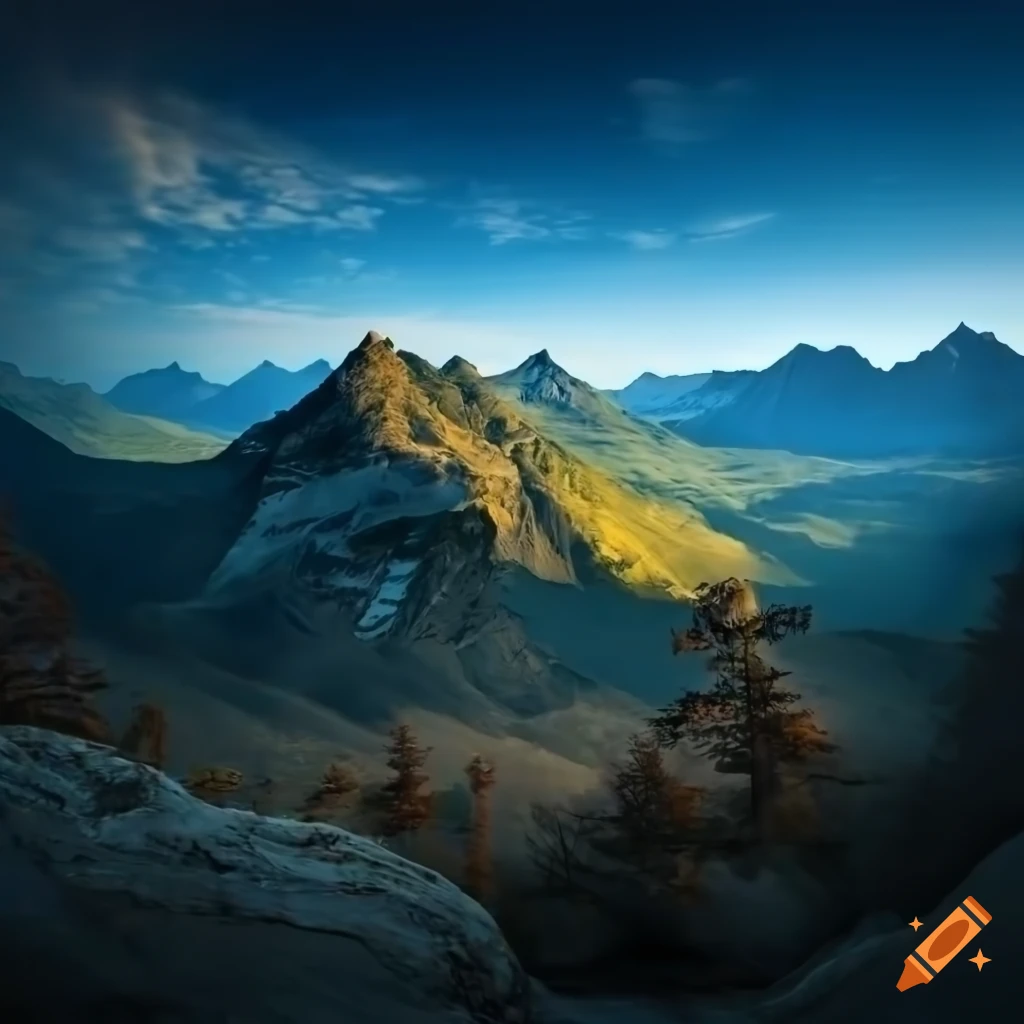 "photorealistic" "hdr" mountain landscape outside a window