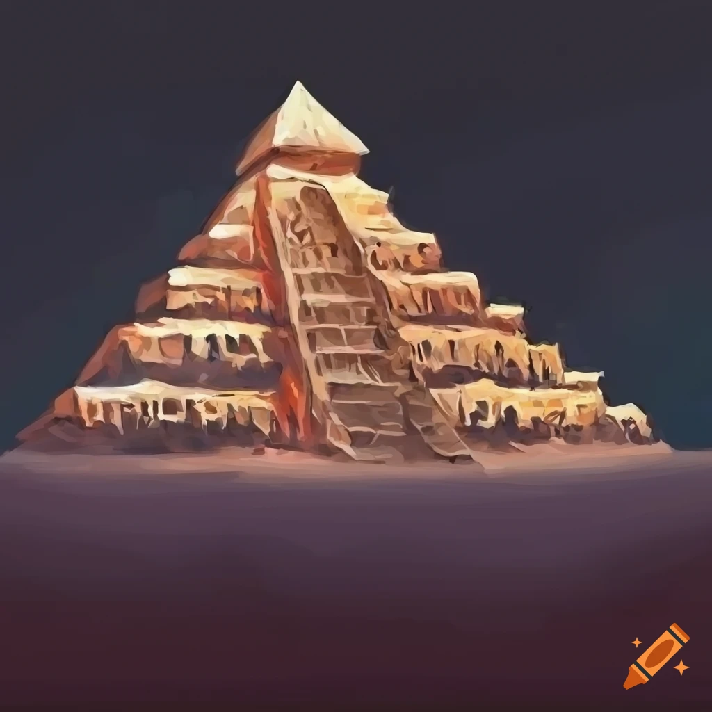 A majestic ancient pyramid illustration against a black backdrop ...