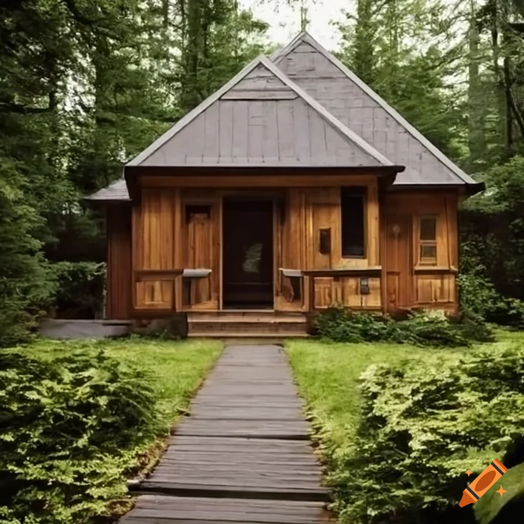 Timber neo-tudor bungalow in forest on Craiyon