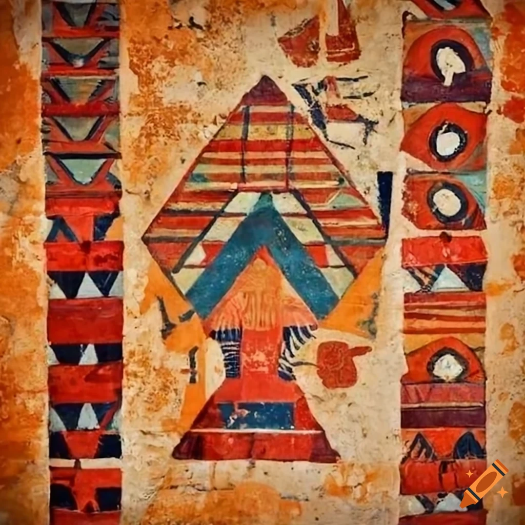 Ancient wall painting with intricate geometric shapes in peru on Craiyon