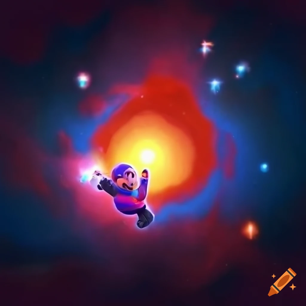 Pillars of creation nebula in the style of super mario galaxy on Craiyon