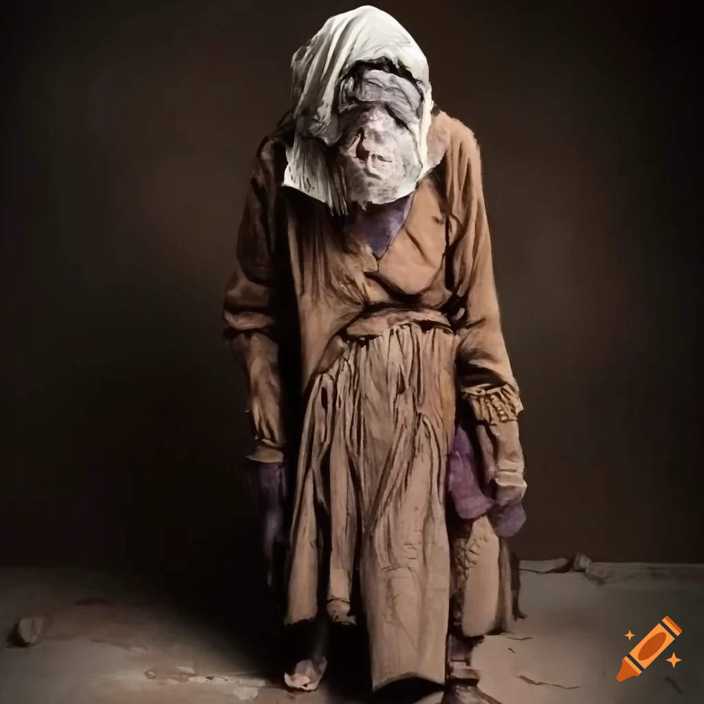 Draw a beggar in full body inspired by tim burton's theme, the ...