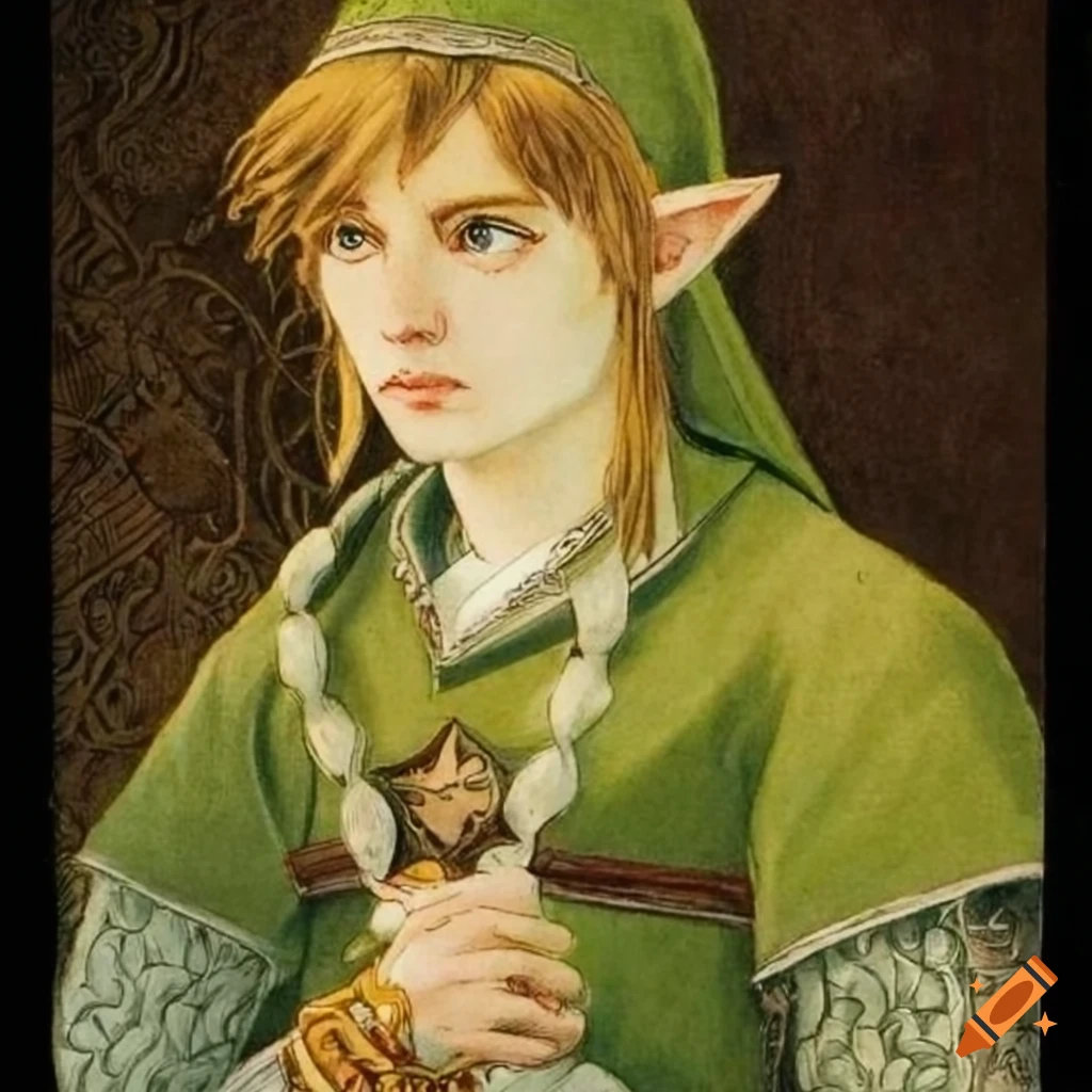 Portrait of link from the legend of zelda, 1914 illustration by kay nielsen