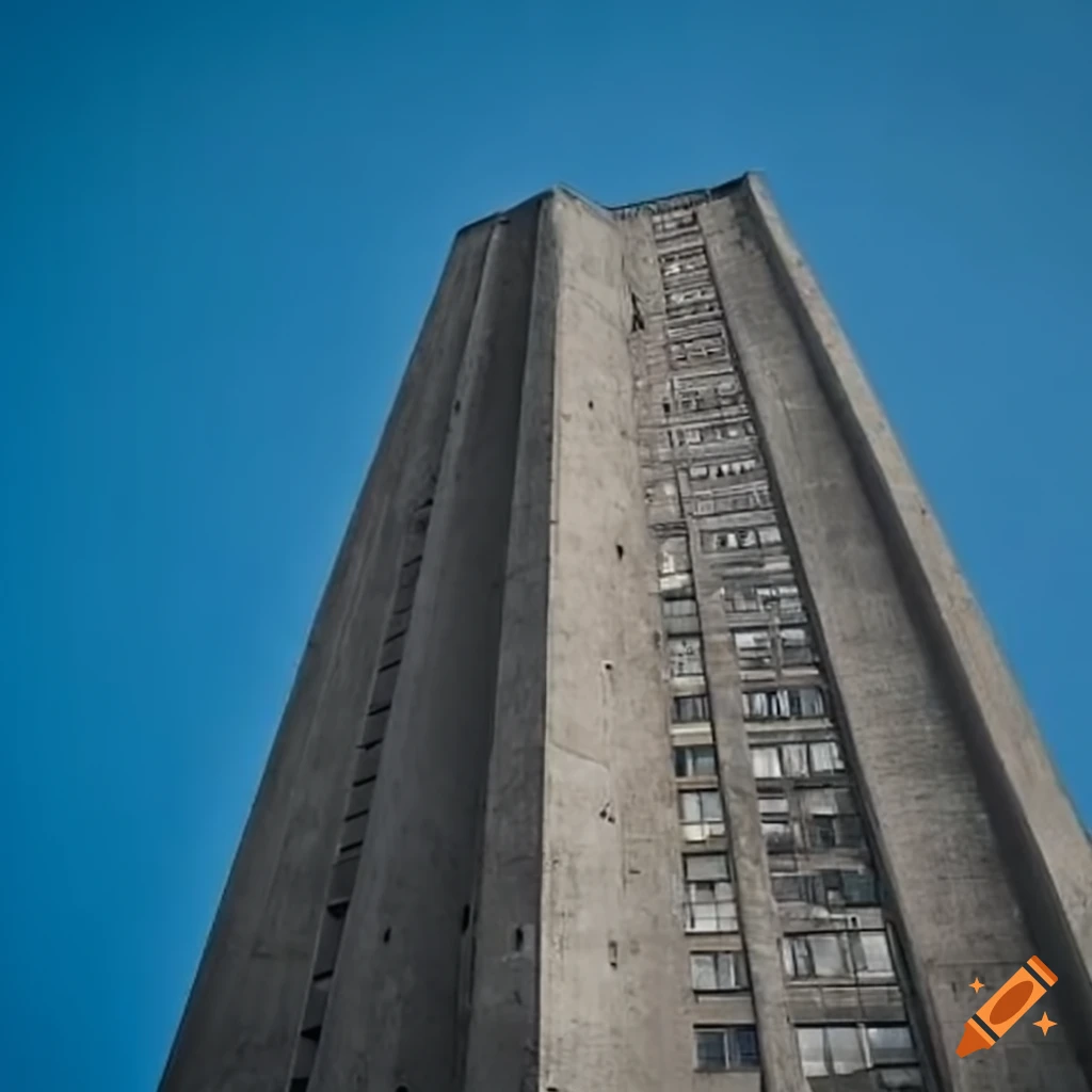 A tall concrete, brutalist tower on Craiyon