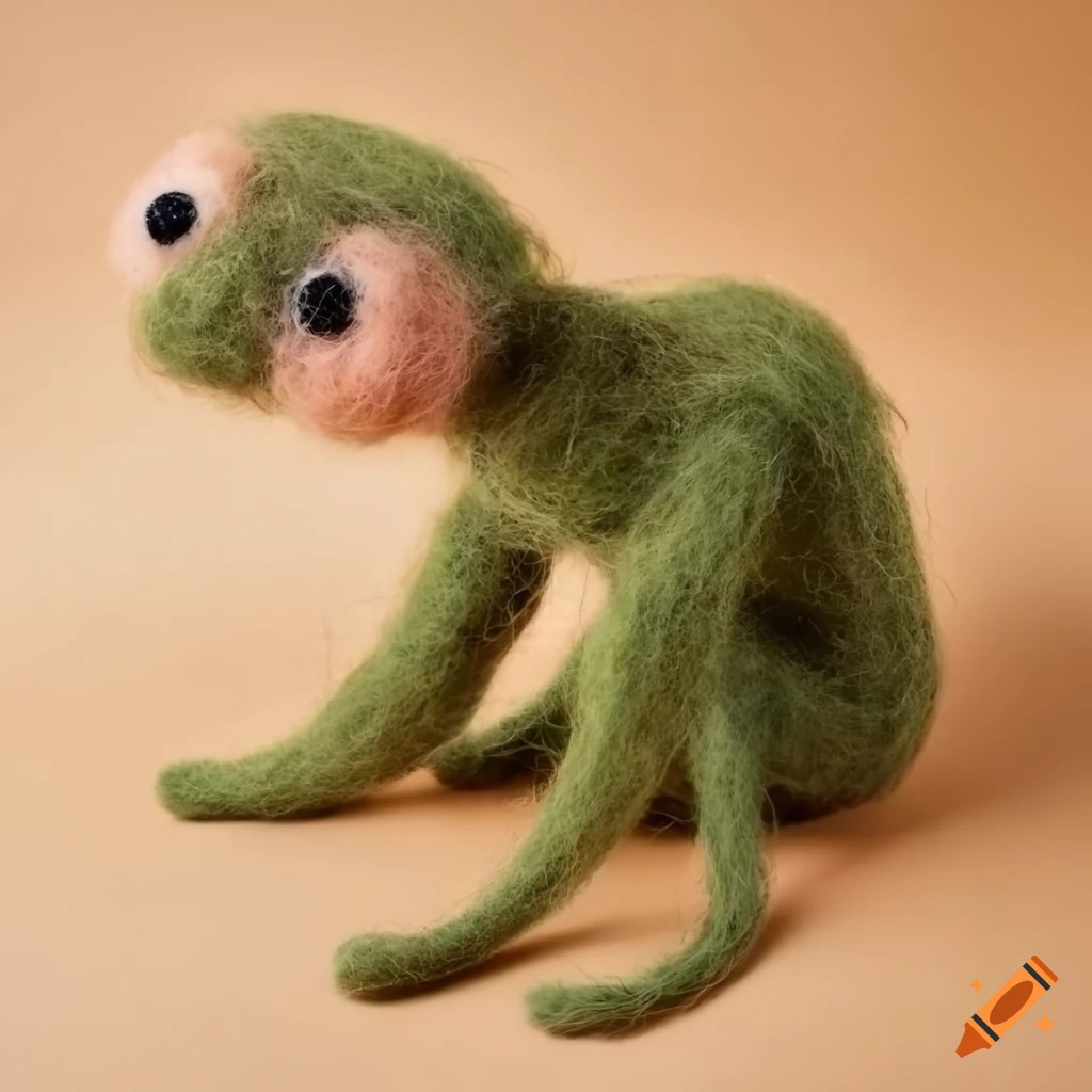 Felted wool jungle creature with jungle background