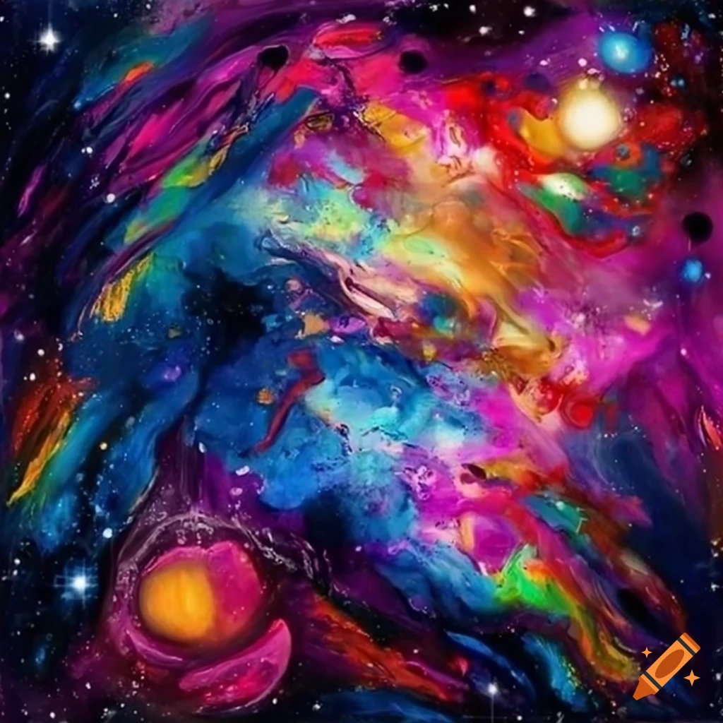 Vibrant abstract space painting of stars and galaxies
