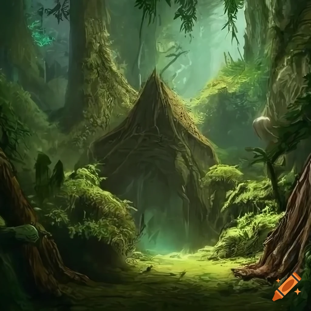 A magical jungle that is the setting of a medieval, fantasy rpg