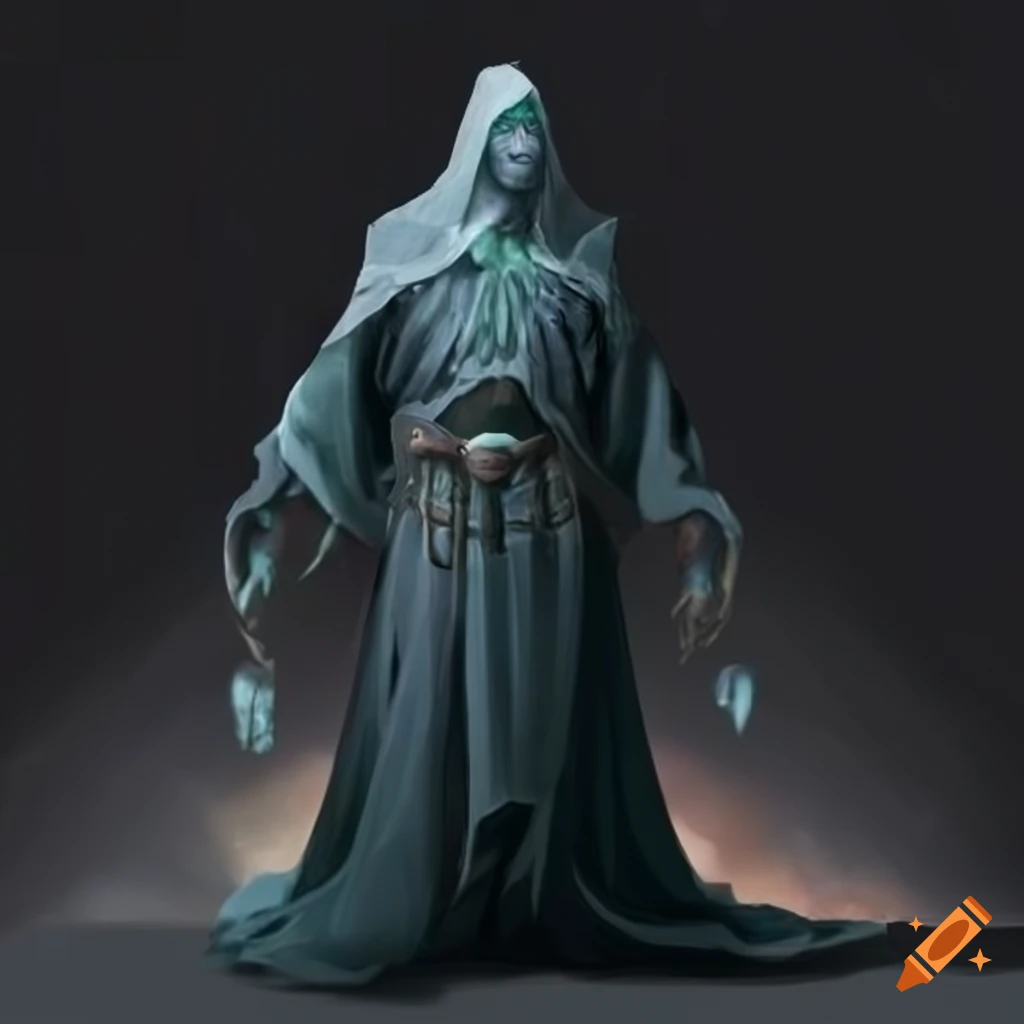 Grey, humanoid, ooze, sorcerer robes on Craiyon
