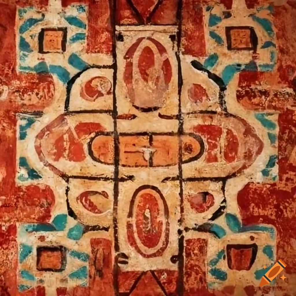 Ancient wall painting with intricate geometric shapes in Peru on Craiyon