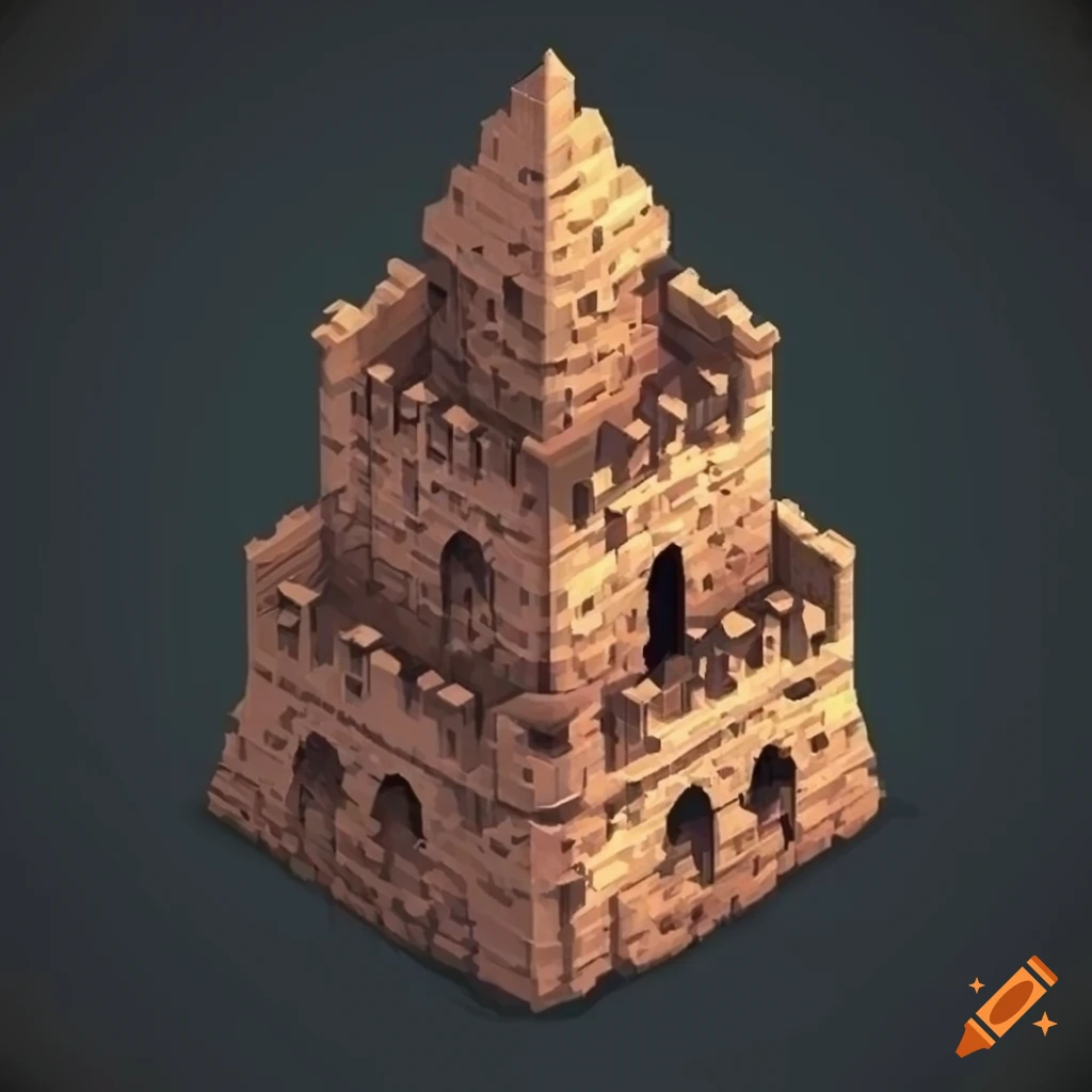 Sandstone rpg isometric tilesmap castle towers black background