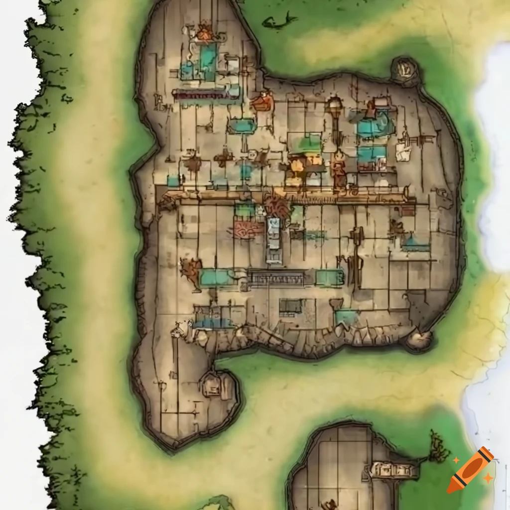 D&D dungeons and dragons top down RPG combat battle map of a feudal ...
