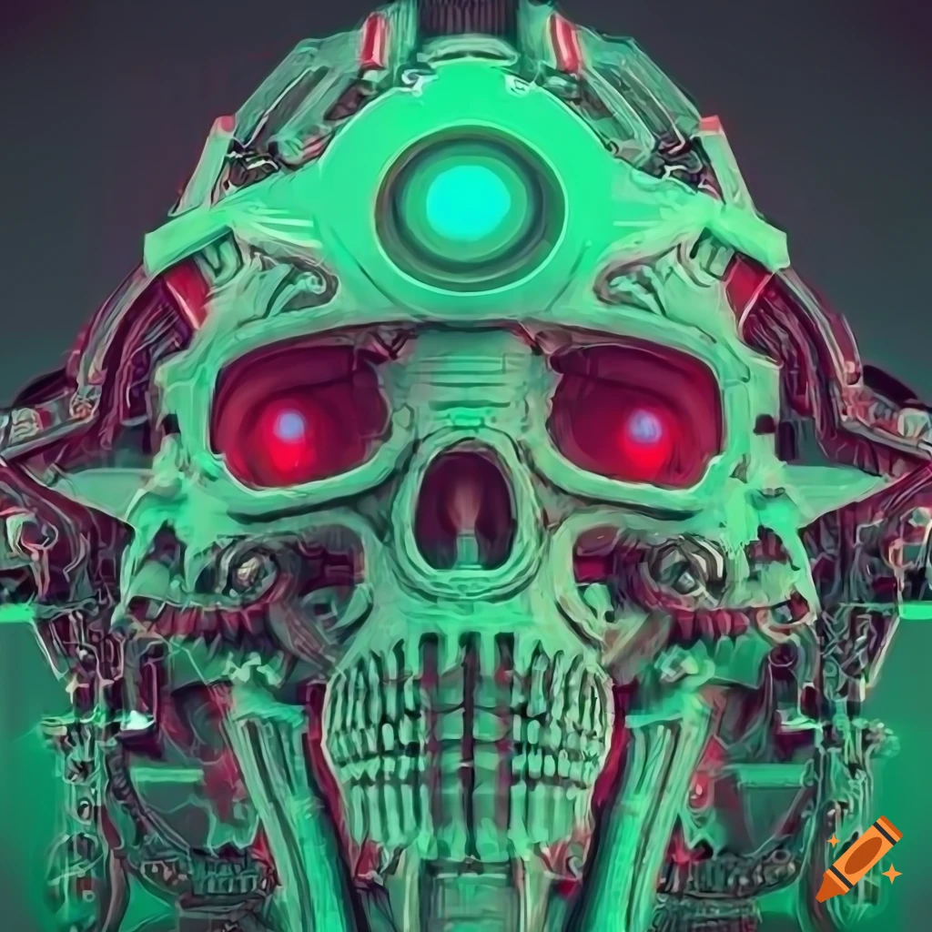 Detailed rendering of an Adeptus mechanicus skull. Protruding Cables ...