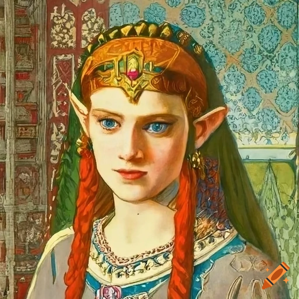 Portrait of princess zelda from the legend of zelda, 1899 illustration ...