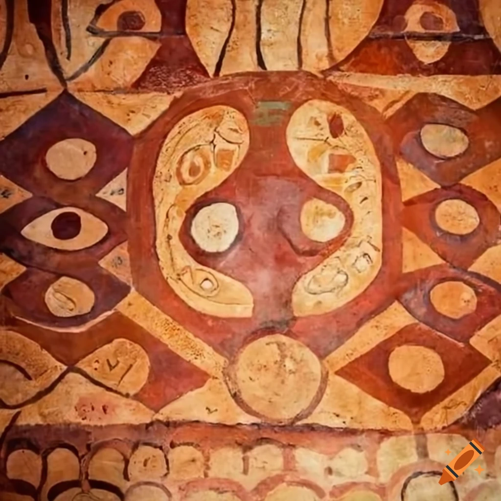 Ancient wall painting with intricate geometric shapes in peru