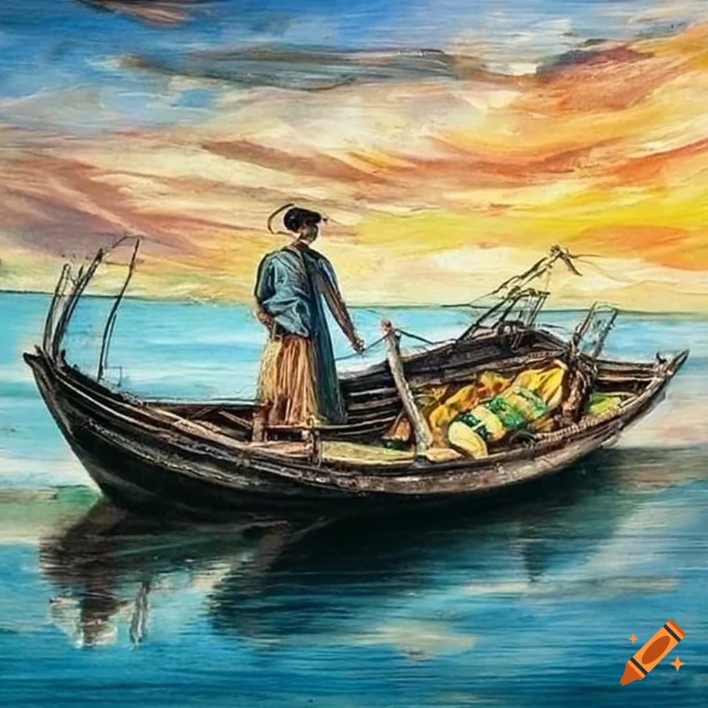 Myanmar guy on the trading boat, detailed
