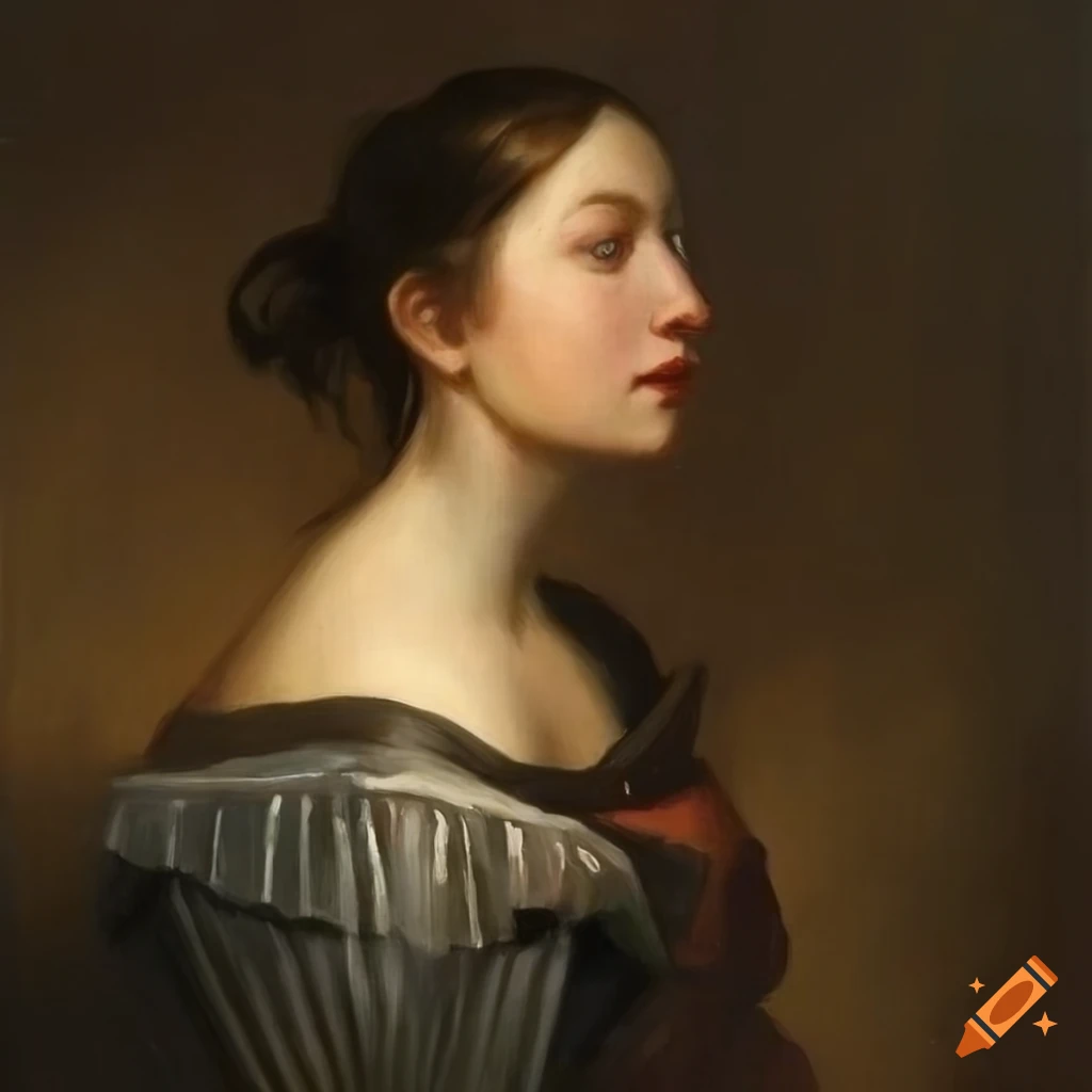 Rembrant oil painting portrait of a melancholic female knight on Craiyon