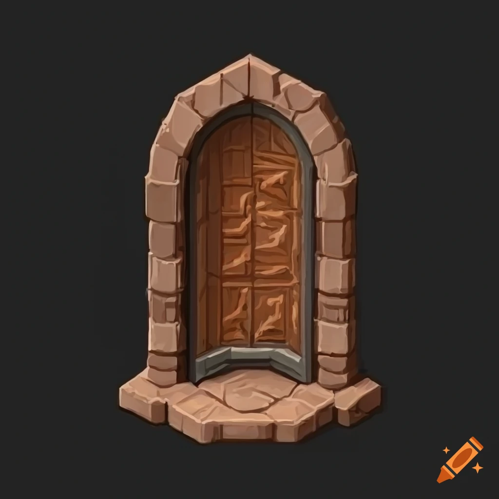 Sandstone rpg isometric tile portal door platform black background on ...