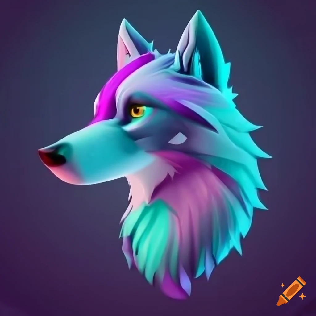 Stylized ethereal merle wolf logo for gaming