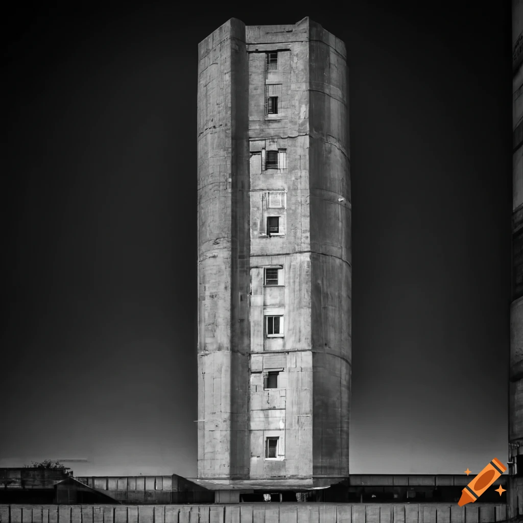 A brutalist concrete tower