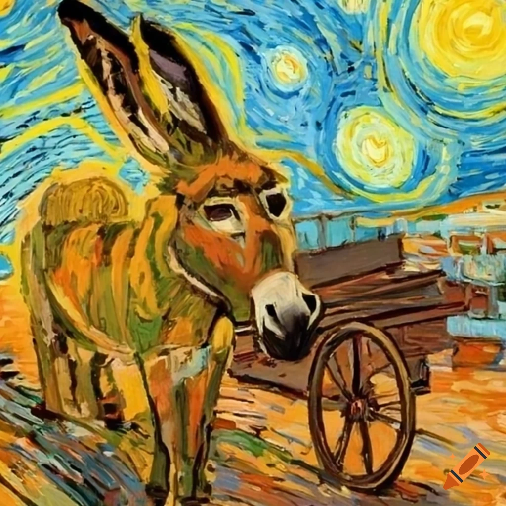 Donkey with a cart painted by van gogh