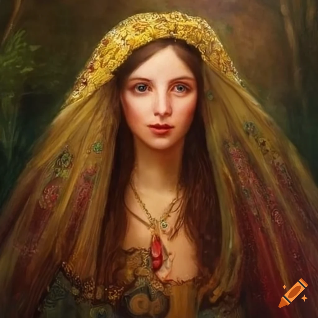 Ukrainian woman fairy in pre-raphaelite painting style on Craiyon