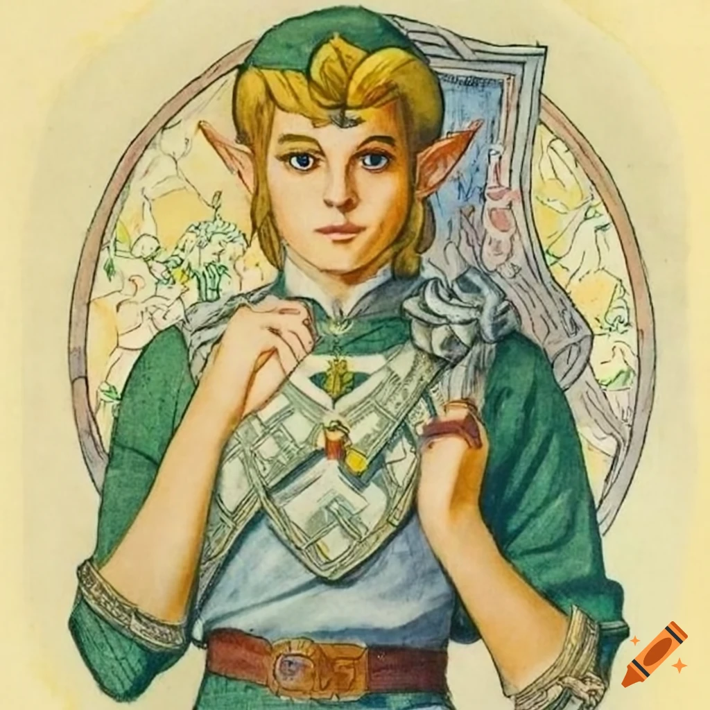 Portrait of link from the legend of zelda, 1914 illustration by kay nielsen