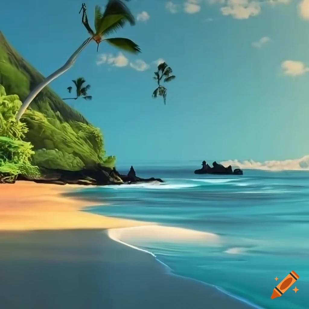 Hawaii nature, futuristic, 4k realistic high definition beach landscape