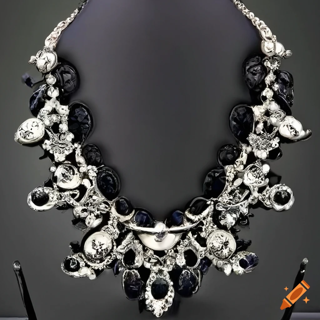 Gothic victorian silver gemstone necklace with elaborate framework ...
