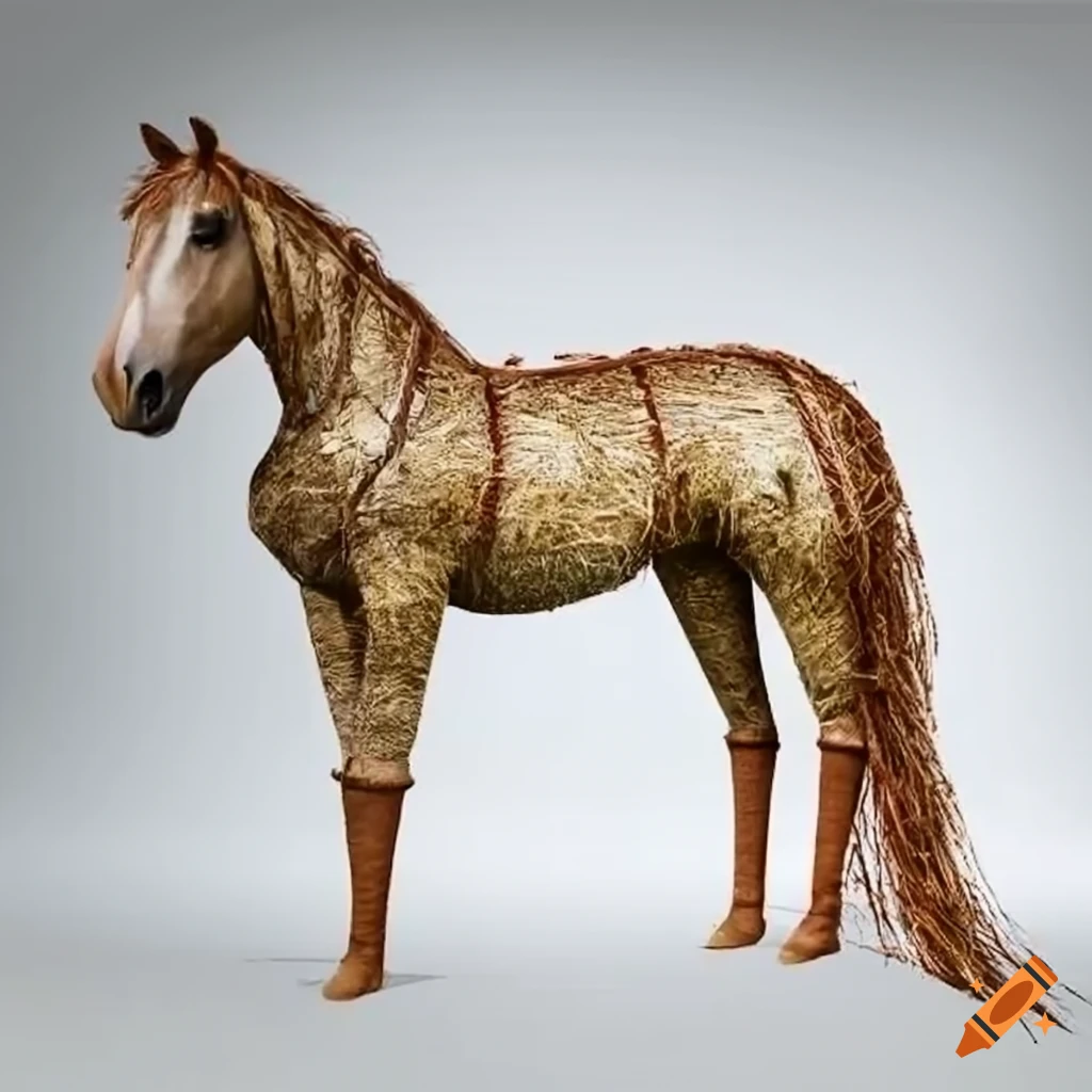 Horse made of straw, full body, made of hay, size of horse