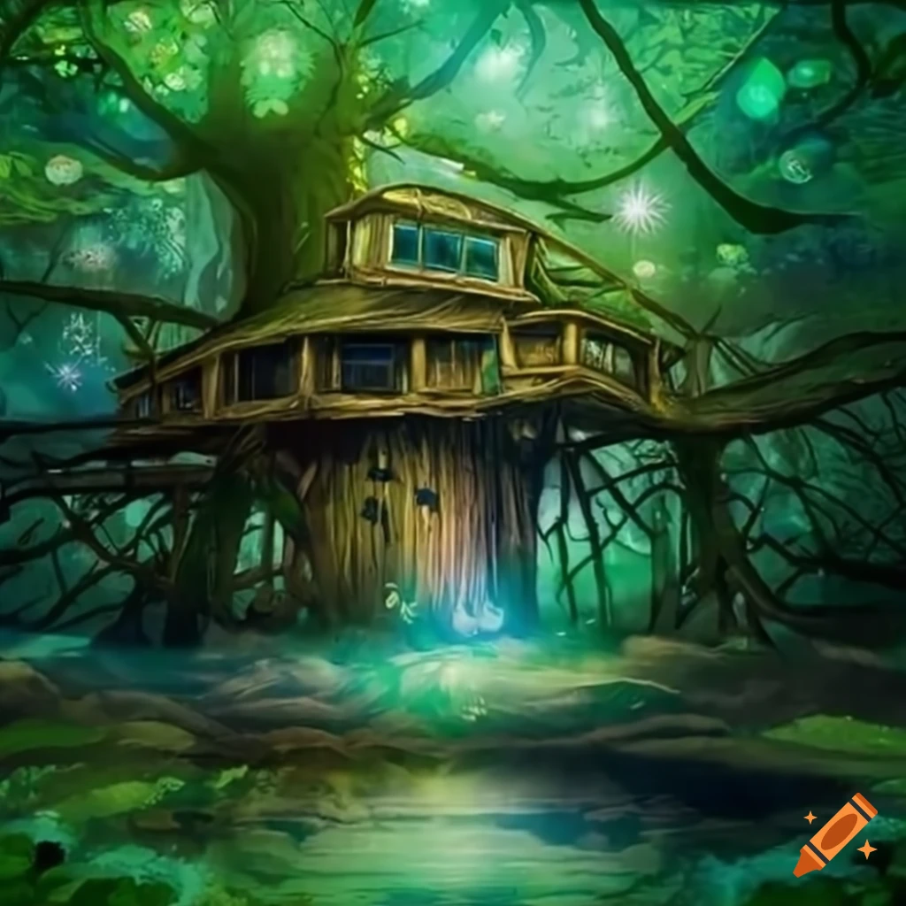 A magical treehouse nestled in an enchanted forest on Craiyon