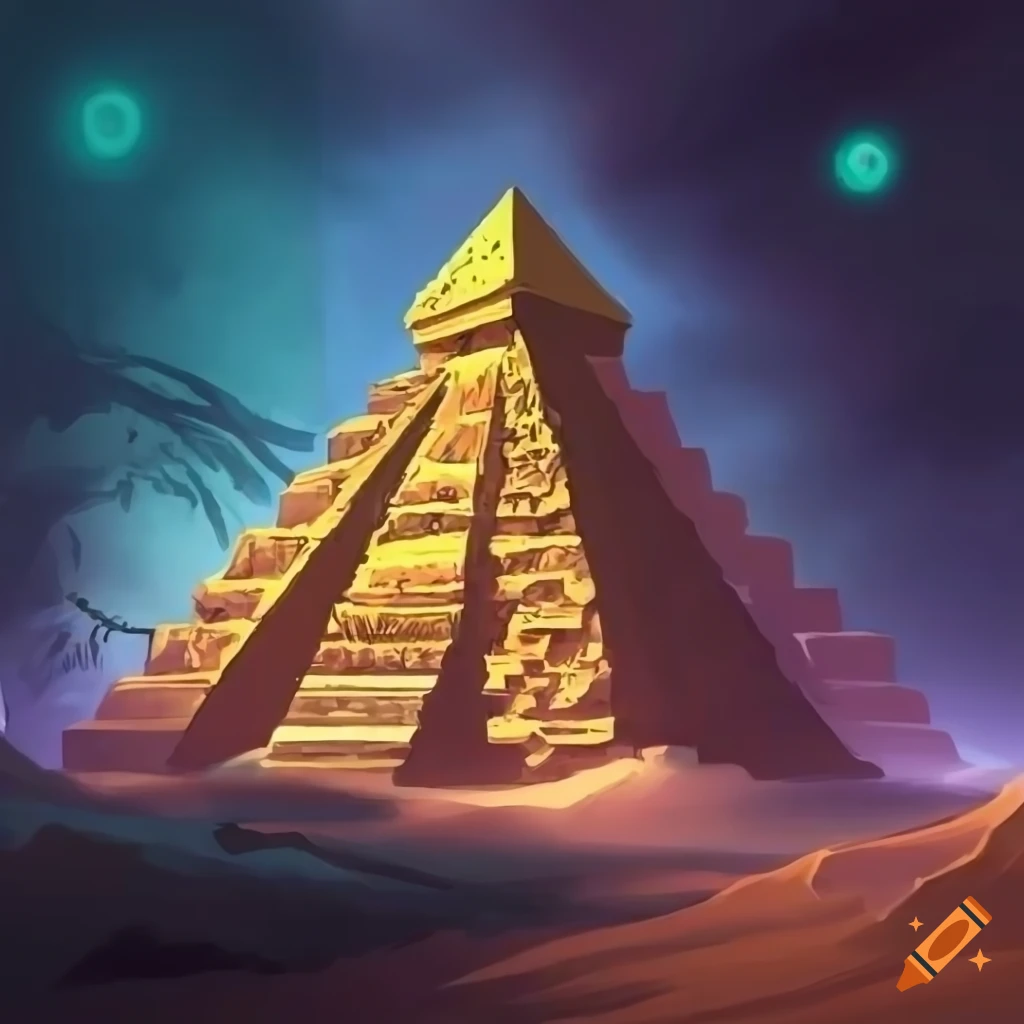 A majestic ancient pyramid illustration, concept art on Craiyon