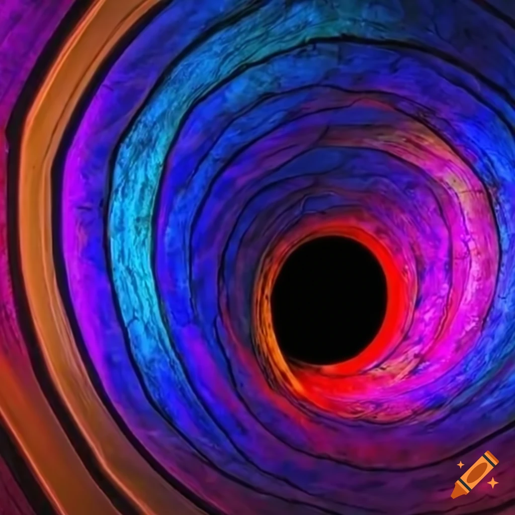 A colorful and ethereal space tunnel, endlessly stretching beyond sight
