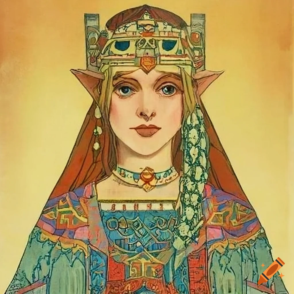 Portrait of princess zelda from the legend of zelda, 1899 illustration ...