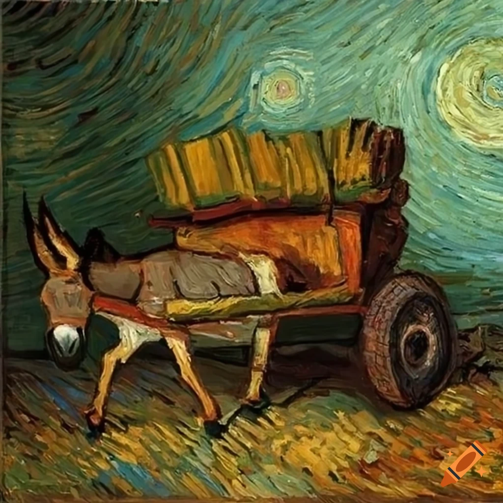 Donkey with a cart painted by van gogh on Craiyon