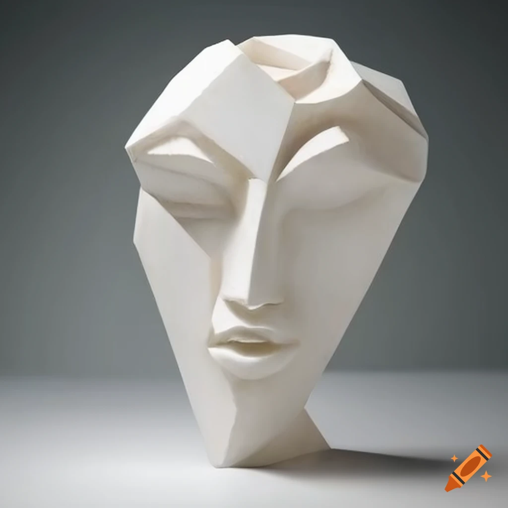 Surreal geometric marble statue of an elegant human face