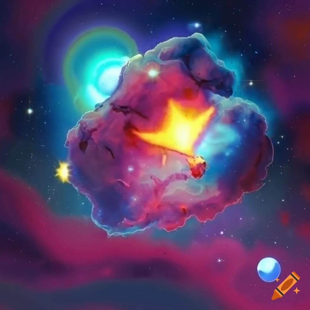 Pillars of creation nebula in the style of super mario galaxy on Craiyon