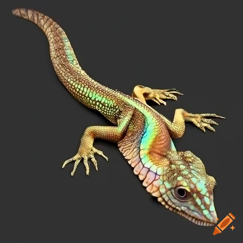 Flying dragon lizard with smooth cream colored scales, iridescent ...