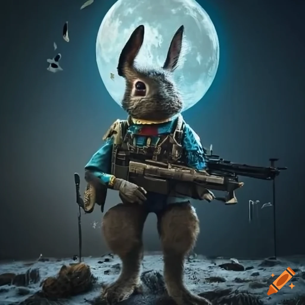 Soldier rabbit on the moon on Craiyon