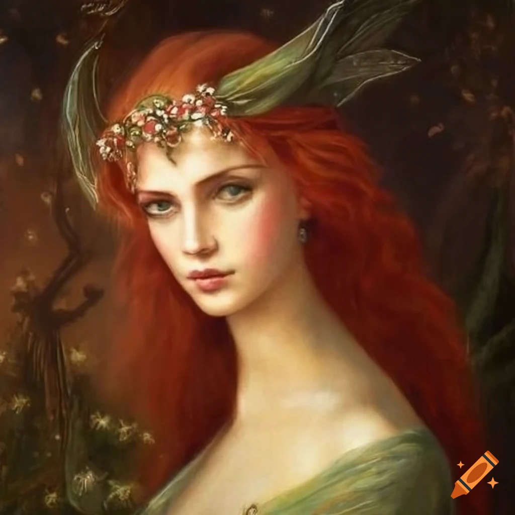 Russian woman fairy painting in pre-raphaelite style
