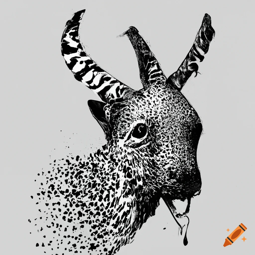 Abstract animal drawn with black ink on white background