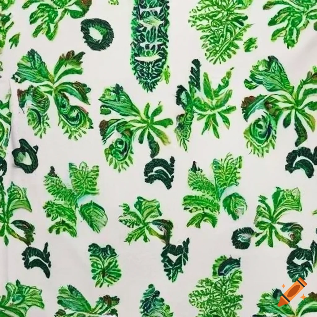 Fiji motifs white green color on long piece of fabric cloth on Craiyon