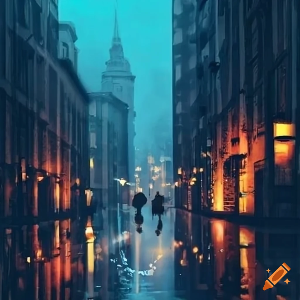 City in rain